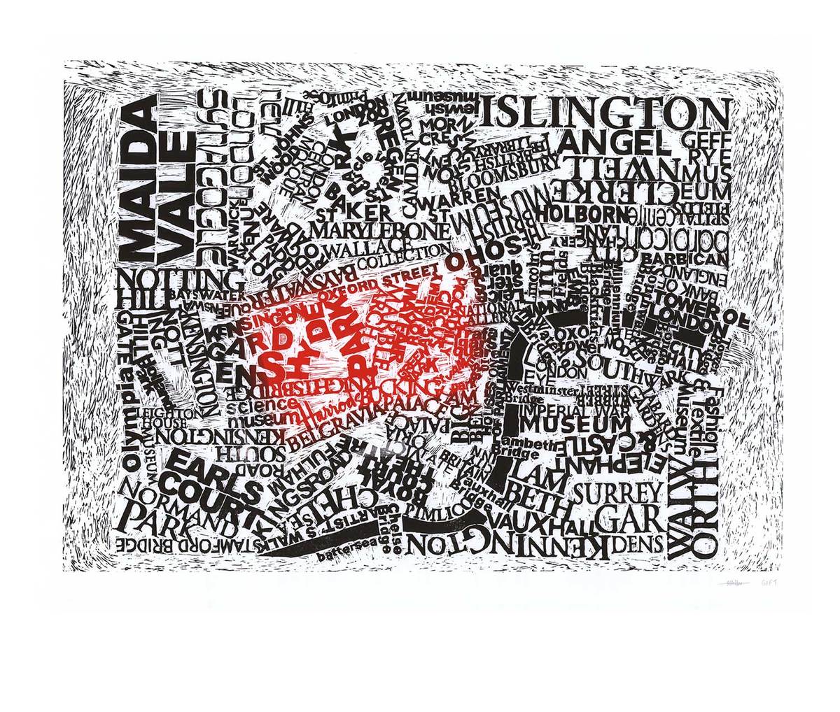 Lindon Linocut city map by Mark Andrew Webber | Buy Art Online | Rise Art