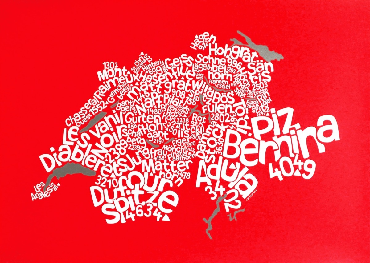 Swiss Mountain Map von Ursula Hitz | Kunst online kaufen | Rise Art