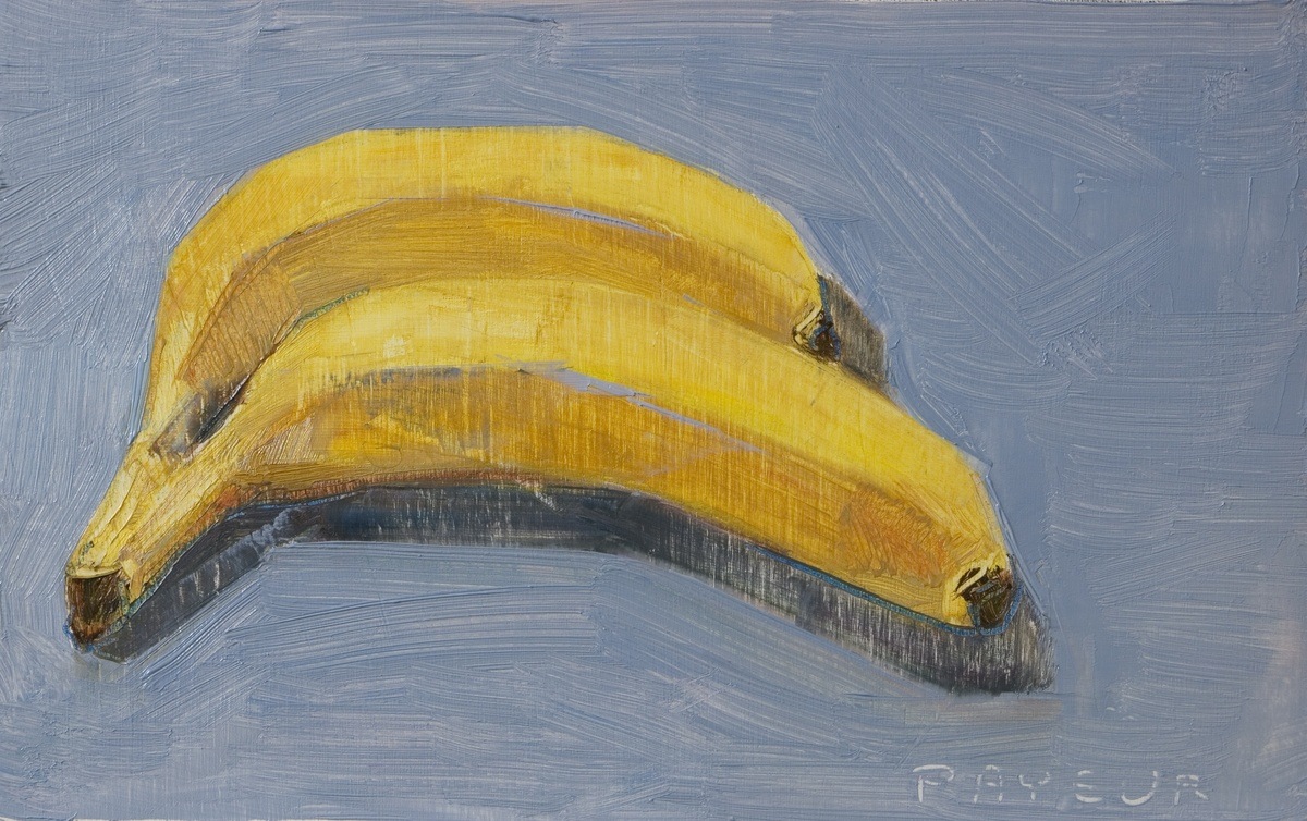 deux bananes style brut sur fond bleu by Olivier Payeur | Buy Art ...