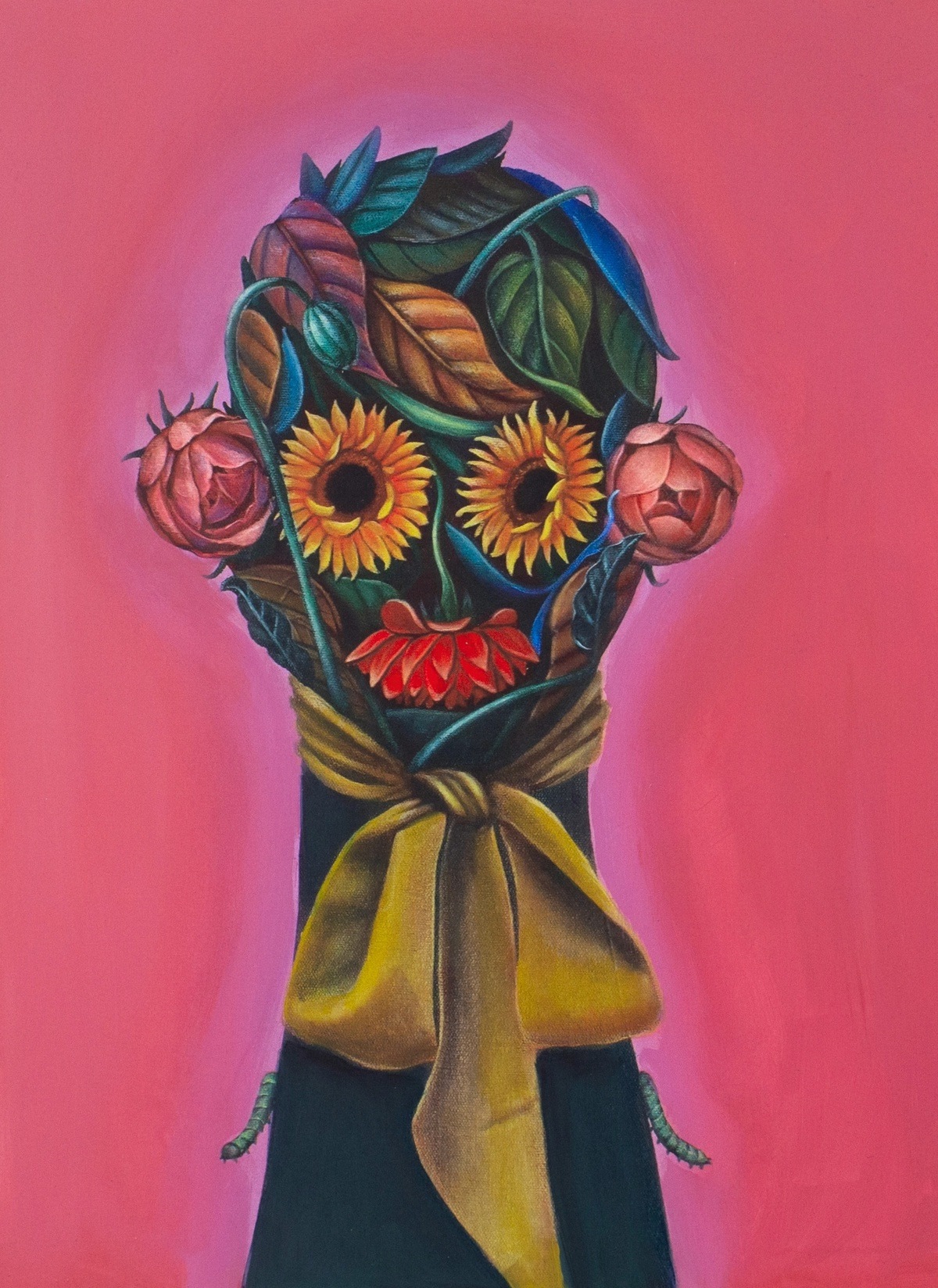 Mr. Sober. Anthropomorphic Floral Portrait with Sunflowers. Pink ...