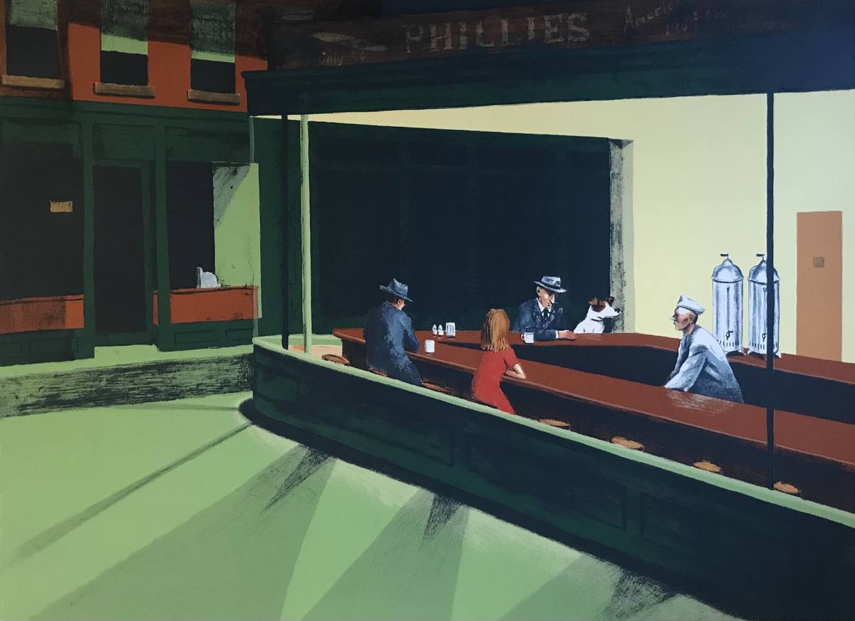 Edward Hopper's dog - Nighthawks by Mychael Barratt | Buy Art Online ...