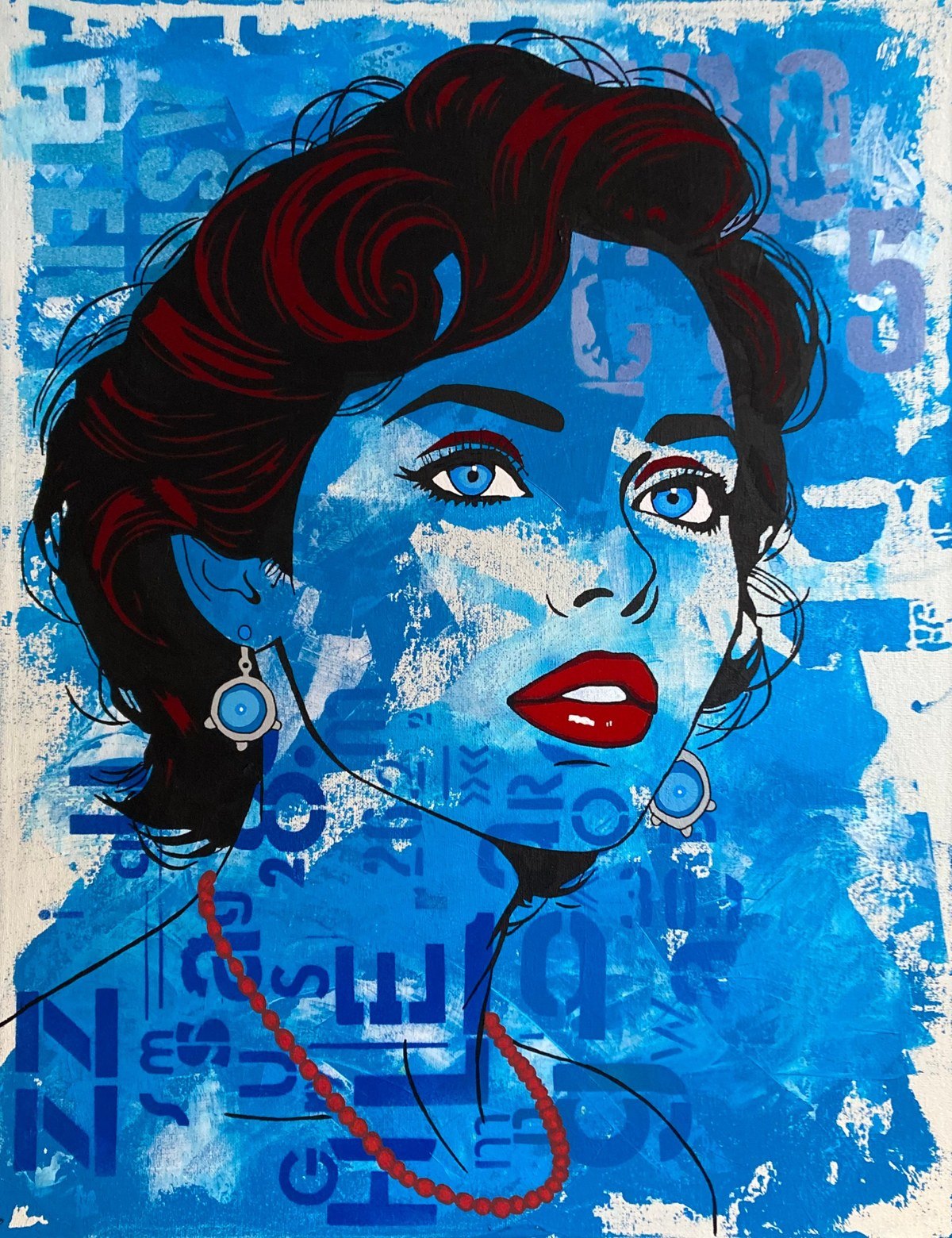 Jeune femme au collier (sur fond bleu) von Olivier Carpent | Kunst online kaufen | Rise Art