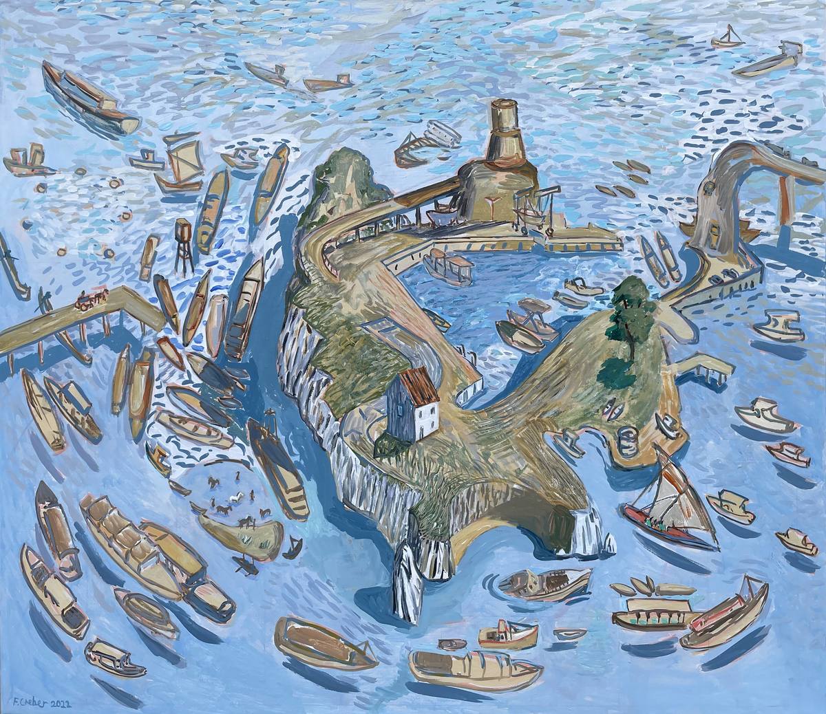 Harbour and Tower by Frank Creber | Buy Art Online | Rise Art