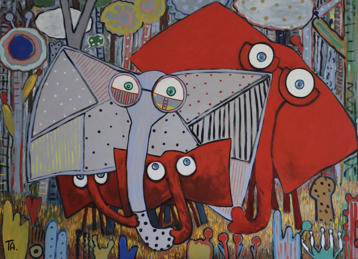 Mom, Pop and two baby elephants by Ta Byrne | Buy Art Online | Rise Art