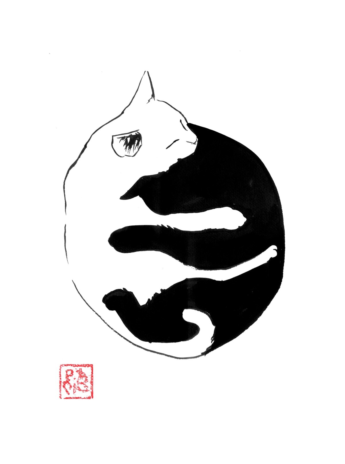 Yinh yang cat par Péchane | Acheter de l'art en ligne | Rise Art